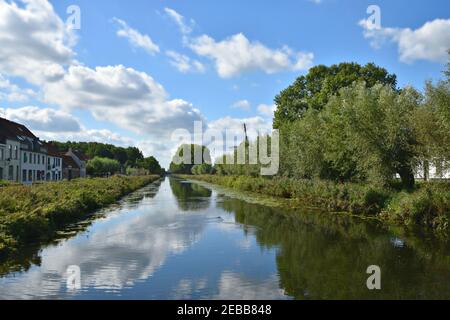 Typical Flemish rural houses in the countryside of Damme, a picturesque ...