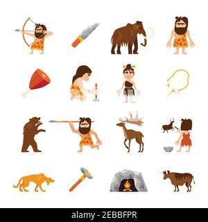 Stone age animals. Mammoth and saber-toothed tiger vector illustration ...