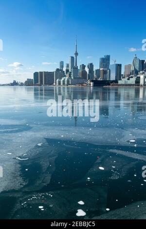 Toronto Skyline with frozen Inner Toronto Harbour. Toronto Ontario ...
