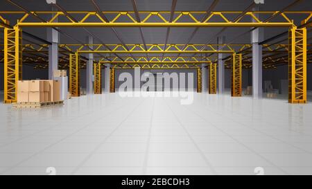 Warehouse interior and logistics realistic background with forklift and ...