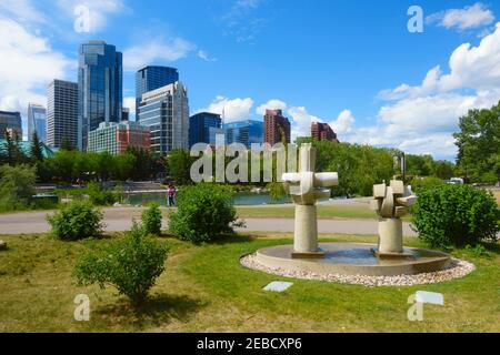 Calgary cityscape from Prince's Island in Alberta, Canada Stock Photo ...