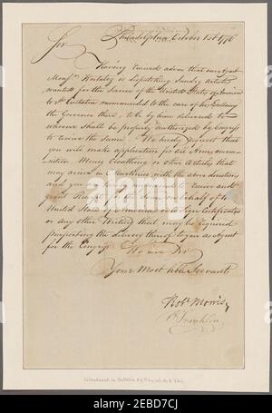 Morris, Robert and Franklin, Benjamin. Philadelphia. To William Bingham ...