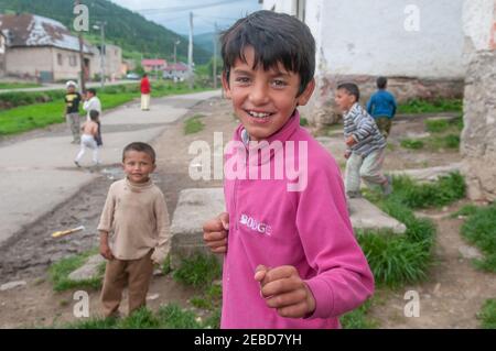 05-16-2018. Lomnicka, Slovakia. A close-up of Roma or Gypsy girls in an ...