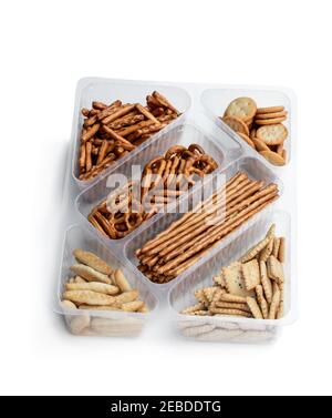Mixed salty snack crackers and pretzels Stock Photo - Alamy
