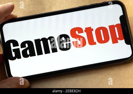 GameStop Corp stock logo on an iPhone screen. GameStop's stock soars as ...