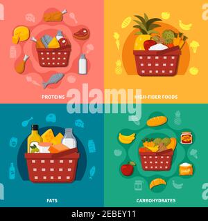Supermarket food square composition with basket symbols meal icons ...