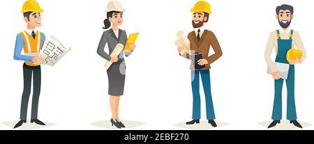 Engineers cartoon set with civil engineering construction workers ...