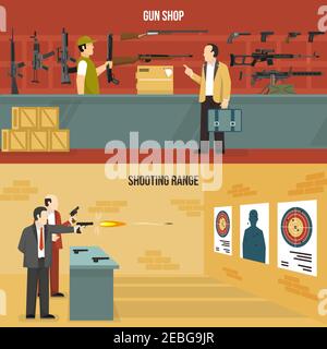 Shooting range set with automatic and assault rifle symbols isometric ...