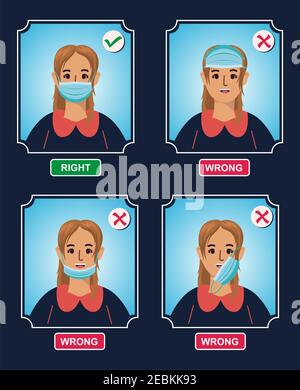 Right and wrong ways of wearing a face mask Stock Photo - Alamy