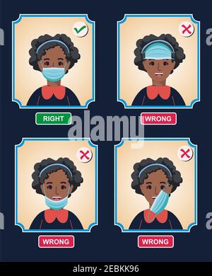 Right and wrong ways of wearing a face mask Stock Photo - Alamy