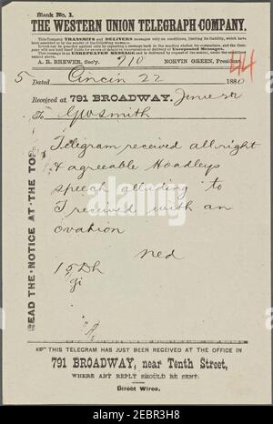 Telegrams relating to 1880 Democratic National Convention Stock Photo ...