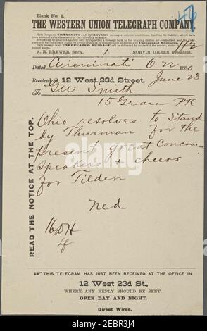 Telegrams relating to 1880 Democratic National Convention Stock Photo ...