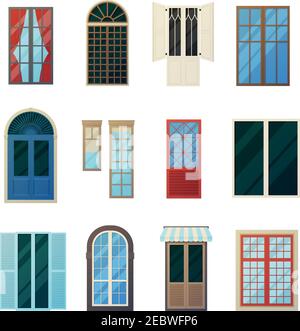 Stained glass window of rectangular shape with arch and colorful mosaic ...