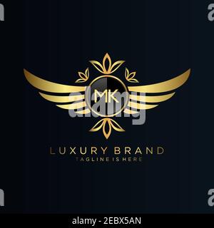 Luxury royal wing Letter MK crest Gold color Logo vector, Victory logo ...