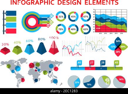 Infographic elements - timeline, bar graphs, pyramid chart, process ...