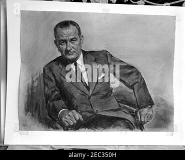Charcoal portrait of Vice President Lyndon B. Johnson (LBJ) by artist ...