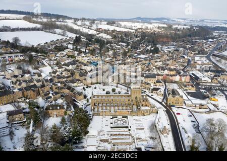 Aerial view of the historic Jedburgh Abbey and the border town of ...