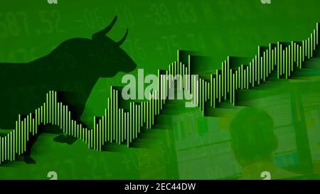 Stock market bull market. upward trend charts on the investment ...