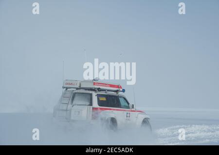 Smjorfjoll Iceland - March 30. 2019: Modified 4x4 Ford F250 pickup ...