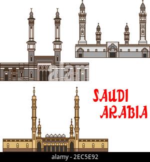 Saudi Arabia, Medina, Quba Mosque, travel landmark vector illustration ...