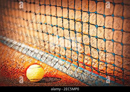 tennis court with tennis ball and antuka background Stock Photo - Alamy
