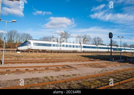 Tollose Denmark - February 24. 2018: Lokaltog IC2 train set at Tollose ...