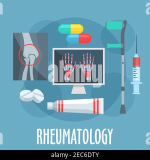 Rheumatology medicine, joint diseases treatment and x-ray banner. Human ...