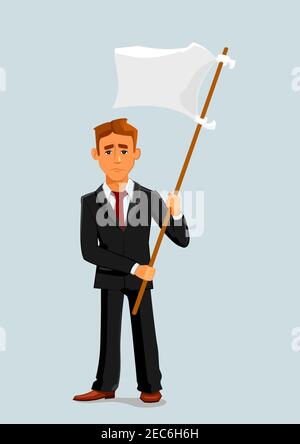 businessman holds white flag of surrender, flat design, vector E Stock ...