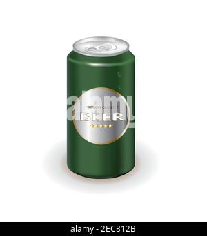 realistic green aluminum drink soda pop can cold with water droplets ...