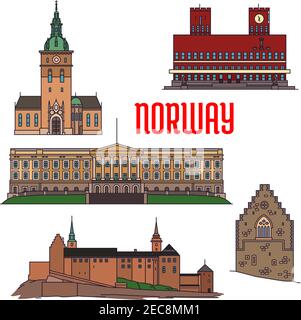 Norway, Oslo, Royal Palace, travel landmark vector illustration Stock ...