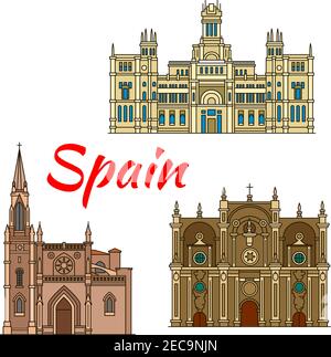 Madrid, Spain famous landmark sketch. Lineart drawing by hand. Greeting ...