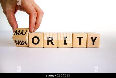 Minority or majority symbol. Businessman turns a cube and changes the ...