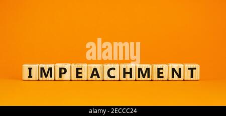 Impeachment symbol. Wooden cubes with the word 'impeachment'. Beautiful ...