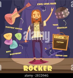 Rocker Man Long Hair People Vector Illustration Graphic Design Stock ...