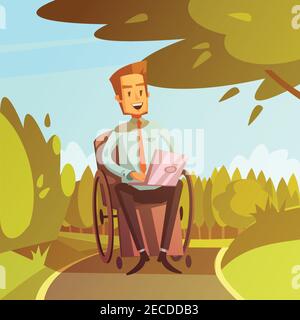 Color cartoon illustration depicting disabled people blind man with dog ...