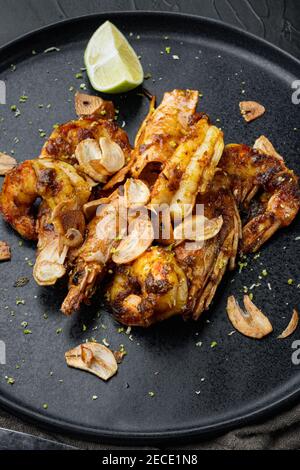 Roasted tiger prawns with garlic snack Stock Photo - Alamy