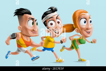 Cartoon illustration of a a group of runners Stock Photo - Alamy