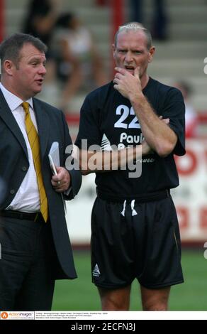 Steve Evans, football manager, Stevenage FC on touchline during game at ...