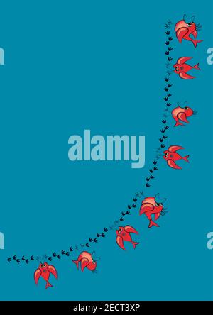 Frames, pattern - birds leave footprints in the snow. The season is ...