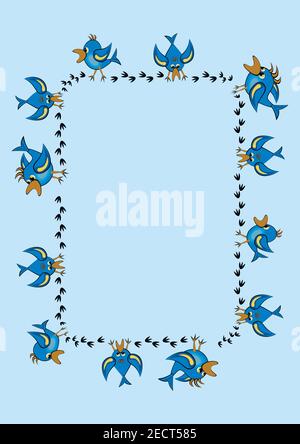 Frames, pattern - birds leave footprints in the snow. The season is ...