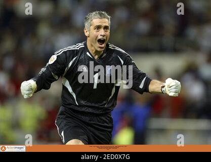 Greece's Antonios Nikopolidis celebrates at the final whistle Stock ...