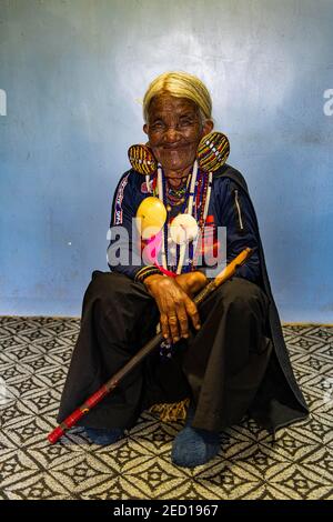 Chin Kaang hill-tribe woman with traditional facial tattoo and ...