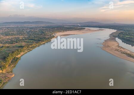 Aerial of the Irrawaddy river in Myitkyina, Kachin state, Myanmar Stock ...