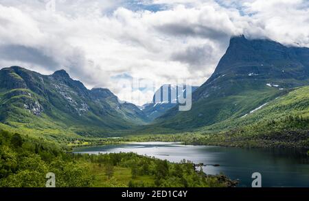 High valley Innerdalen with lake Innerdalsvatna, mountains, right ...