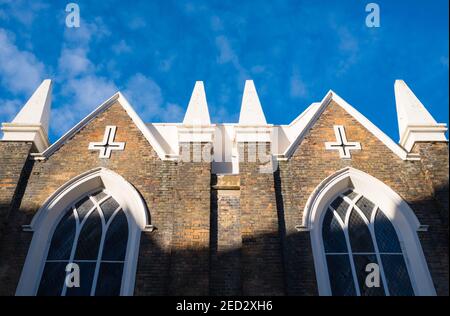 Former St Marys Church, with its inverted crosses and Egyptian style ...