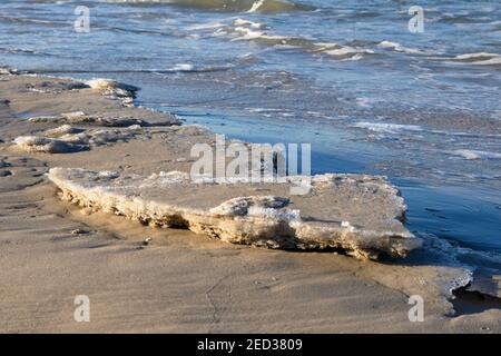 Frozen shore of the beach in Debki village. Northern Poland. Baltic Sea ...