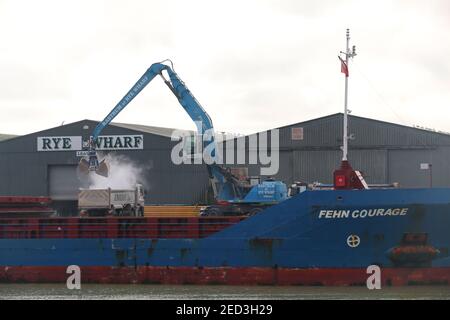 FEHN COURAGE CARGO SHIP AT RASTRUM LTD AT RYE HARBOUR Stock Photo - Alamy
