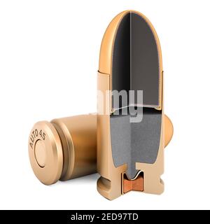 Cross section of pistol bullet, 3D rendering isolated on white ...