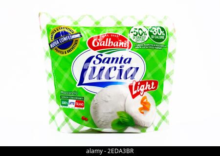 Italian Mozzarella cheese Santa Lucia produced by Galbani Stock Photo ...