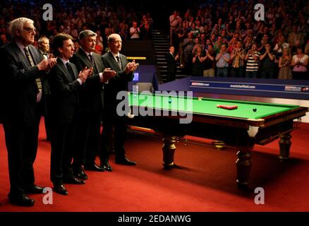 BBC snooker commentator Ted Lowe standing in Wembley Conference centre ...